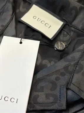 Gucci | Shirts | Gucci Mens Black Gg Monogram Satin Buttondown Shirt Xl ...